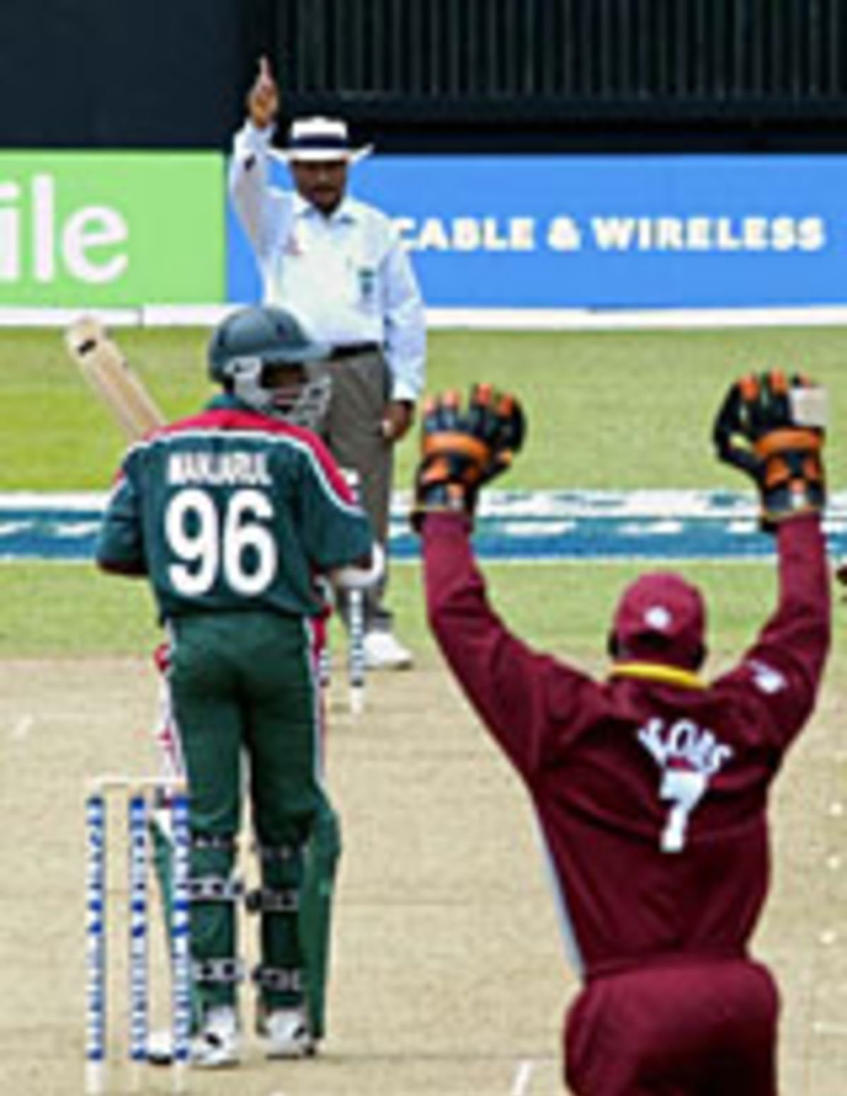 Manjural Islam is lbw to Fidel Edwards as Bangladesh slip to 5 for 3 ...