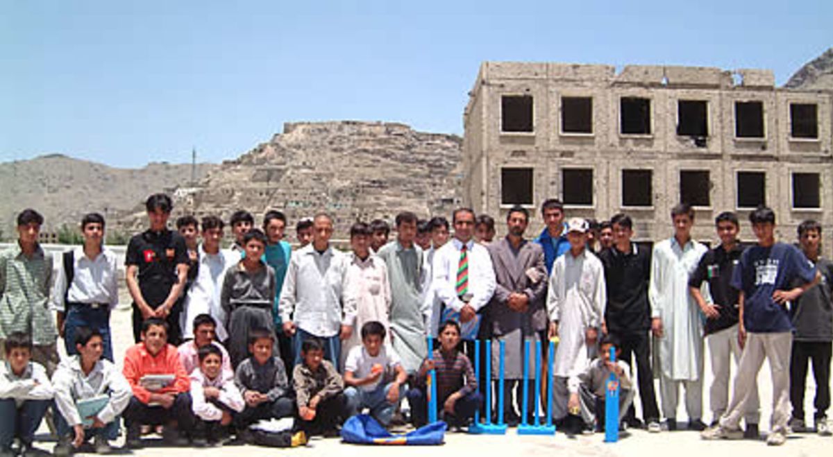 Habibia High School receiving Kwik cricket set donated by ECB ...