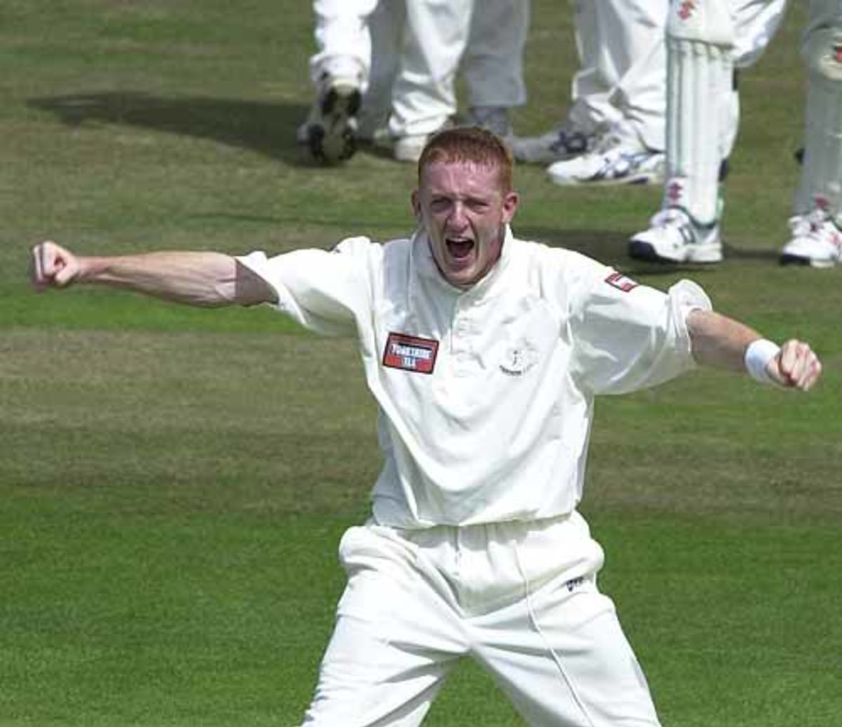Yorks Steve Kirby shows his delight at the wicket of Atherton, caught ...