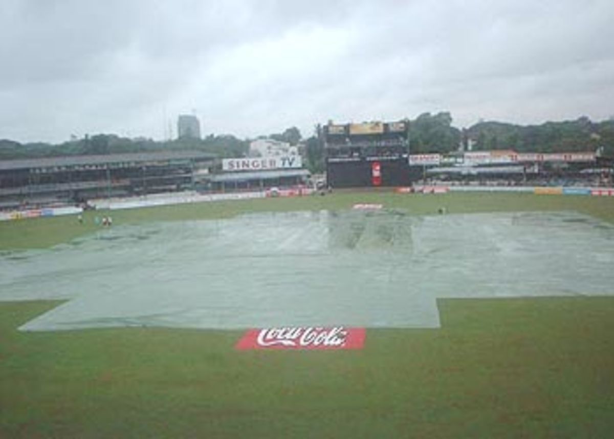 A sorry sight for any cricket fan, the covers on at the Sinhalese ...