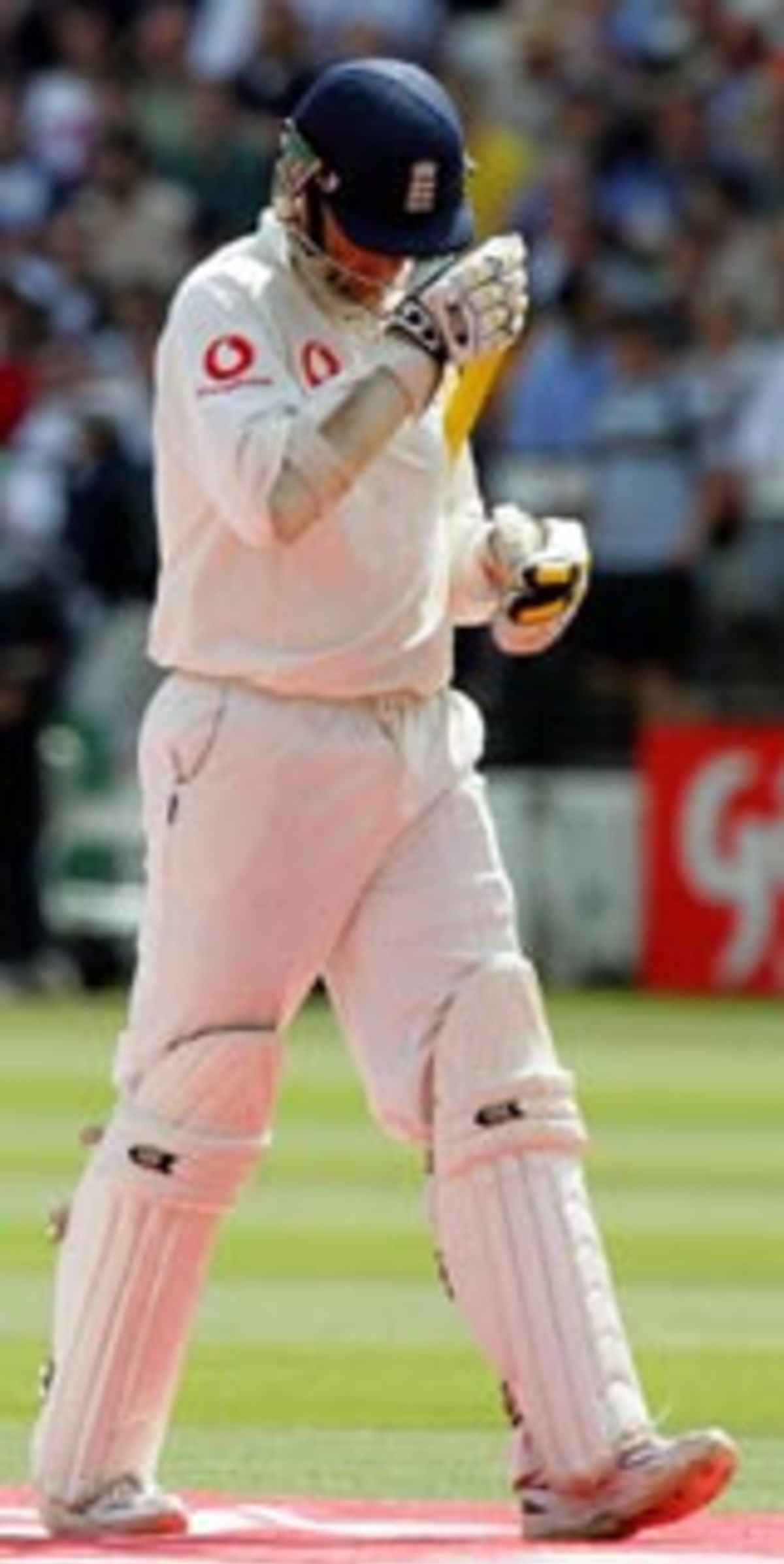 Marcus Trescothick walks off after being bowled by Pedro Collins ...