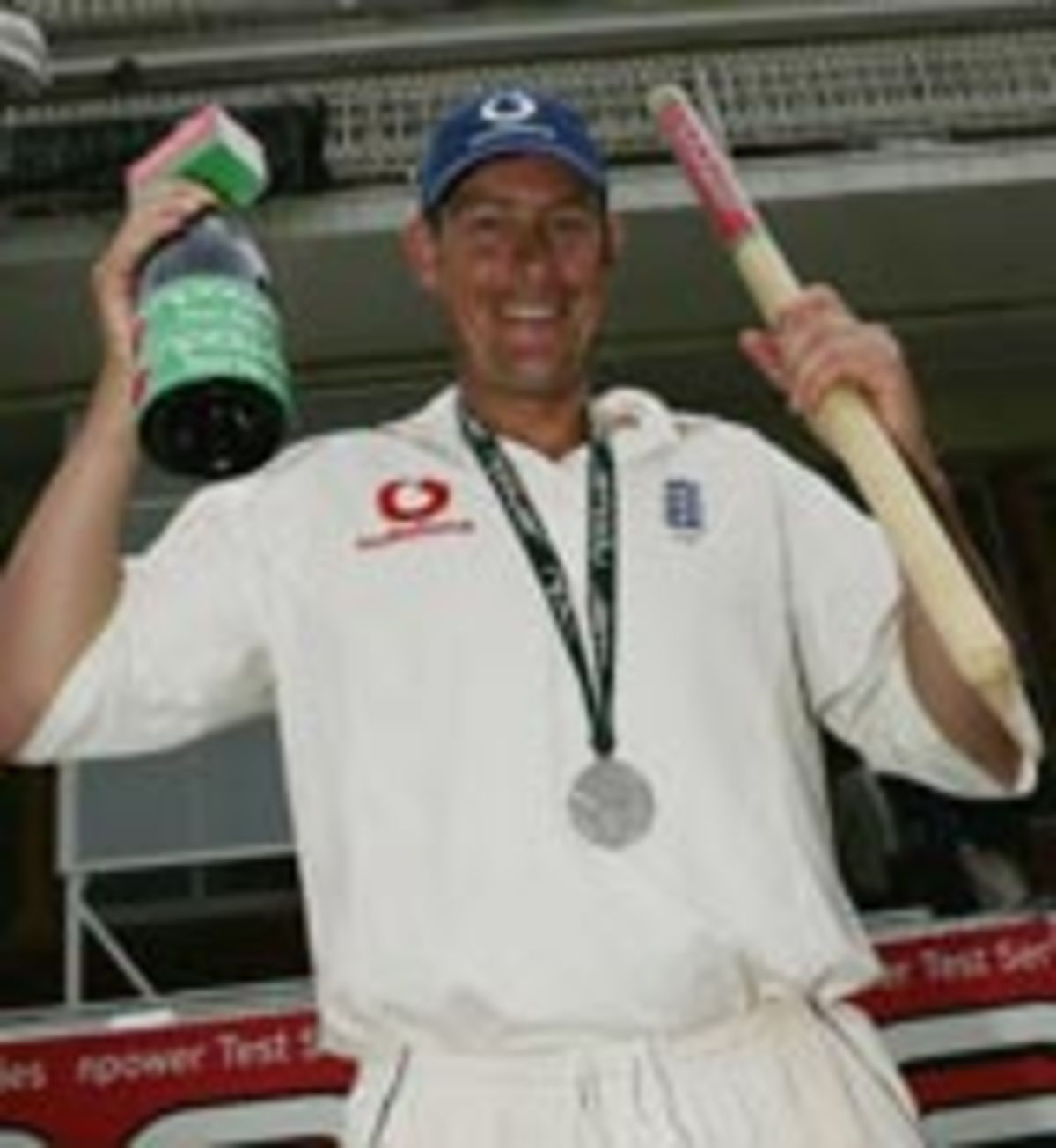 Ashley Giles with his Man of the Match medal and champagne ...