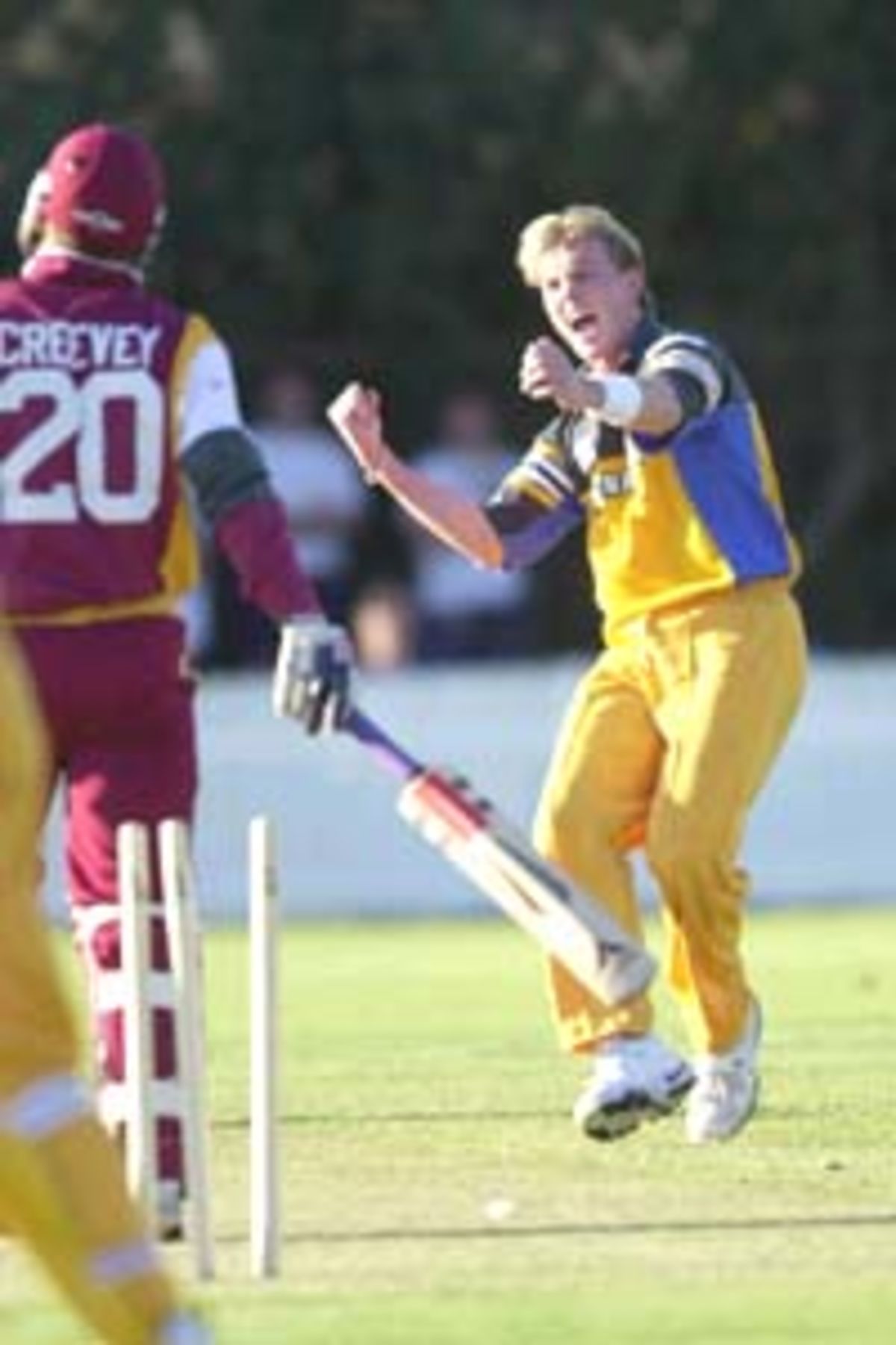 Brett Lee celebrates the wicket of Creevey, Queensland XI v Australian ...