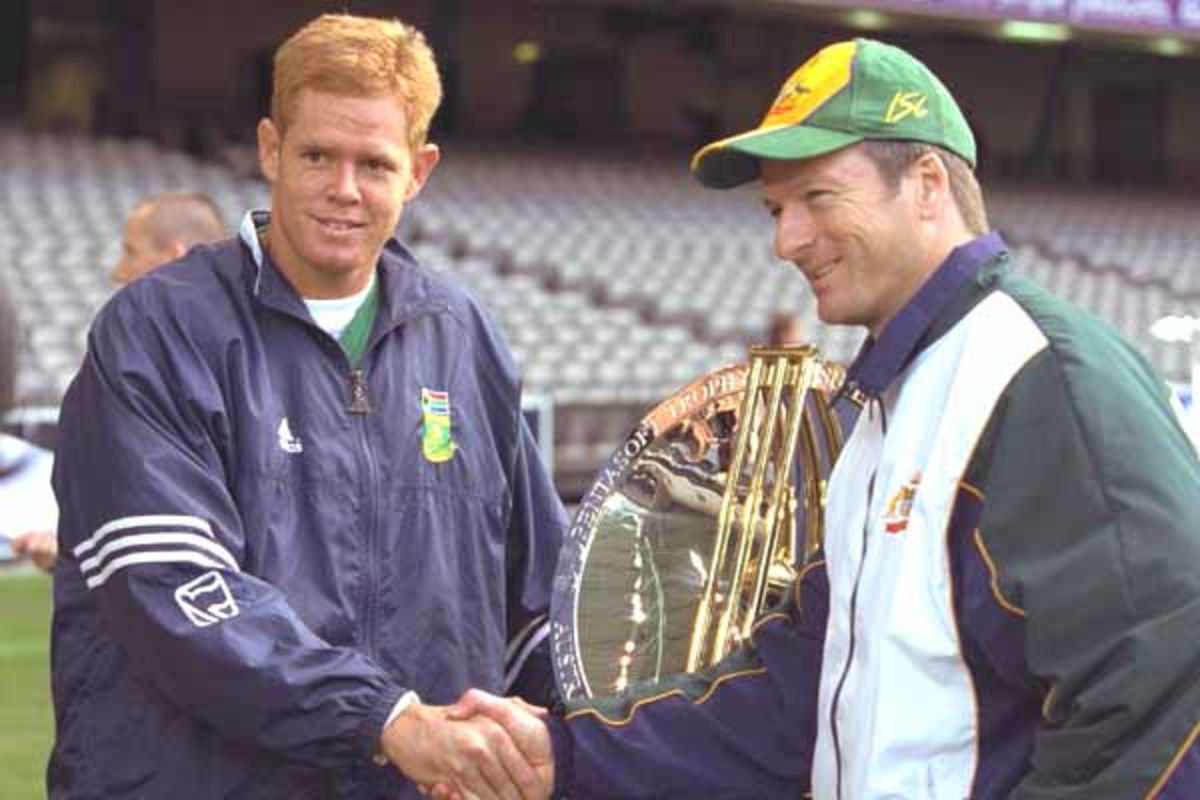 Shaun Pollock and Steve Waugh with the Super Challenge Trophy ...