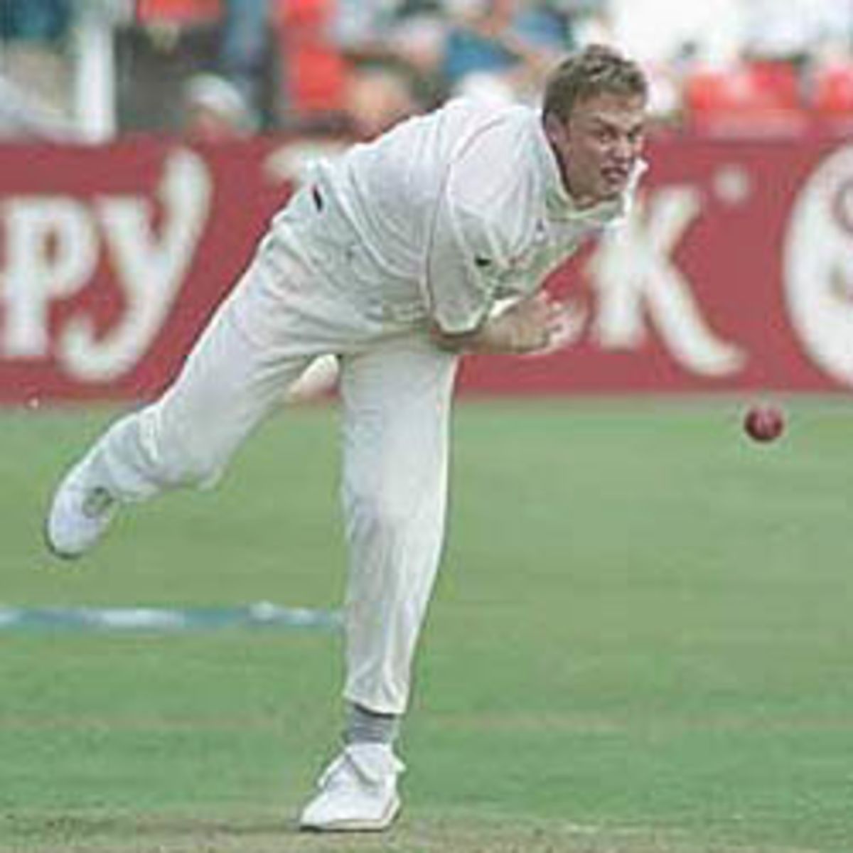 Mike Atherton is beaten by an edge from Dakin off the bowling of Andrew ...