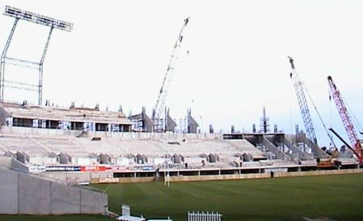 A section of the new stand at Jade Stadium being constructed ...