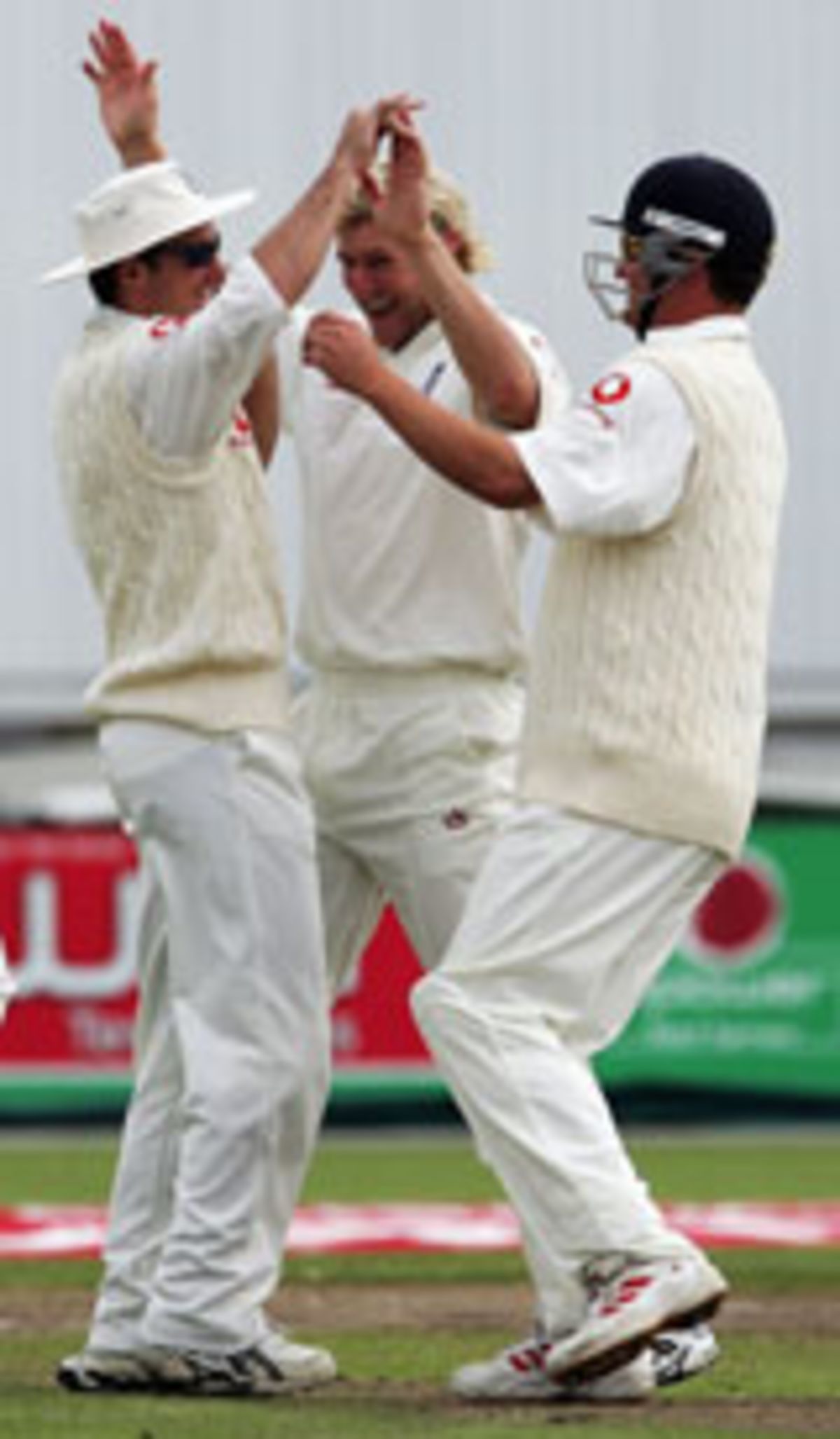 Shaun Pollock celebrates after the dismissal of Kumar Sangakkara ...