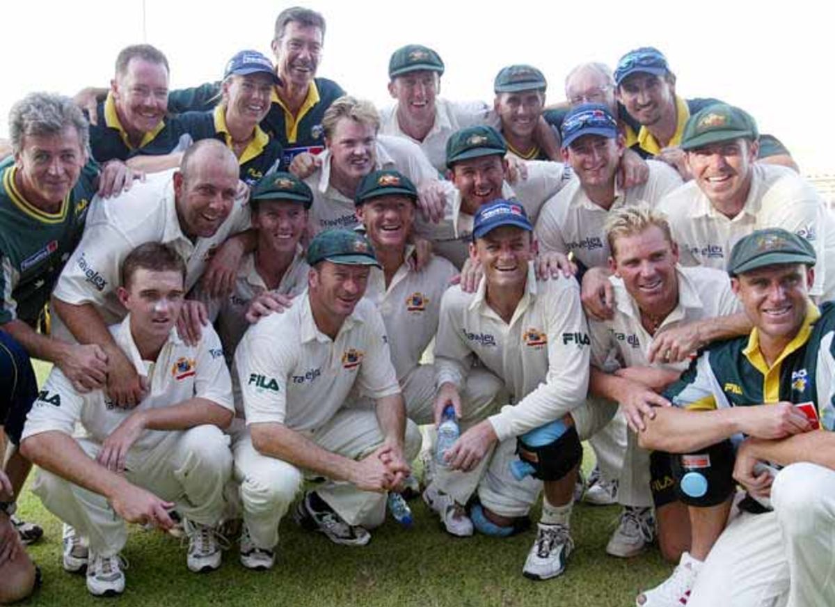 Australian team celebrates test match win in Sharjah | ESPNcricinfo.com