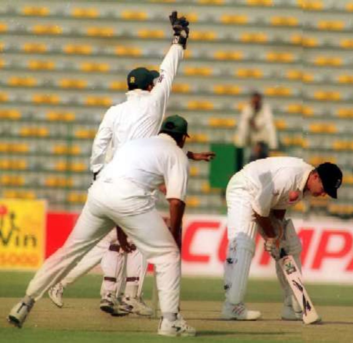 Strong appeal for an lbw by keeper Moin as Hick is beaten ...