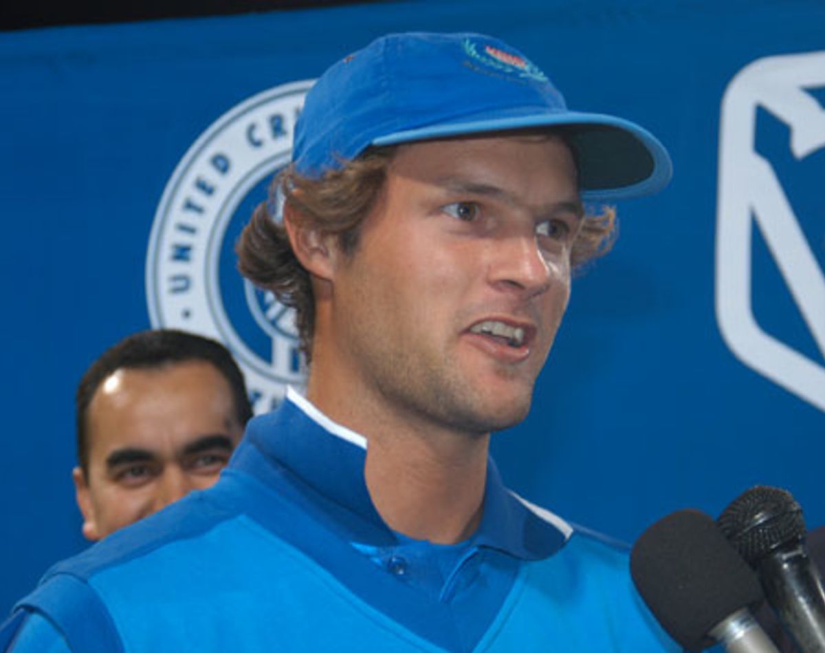 England opening batsman Michael Vaughan celebrates his ton ...