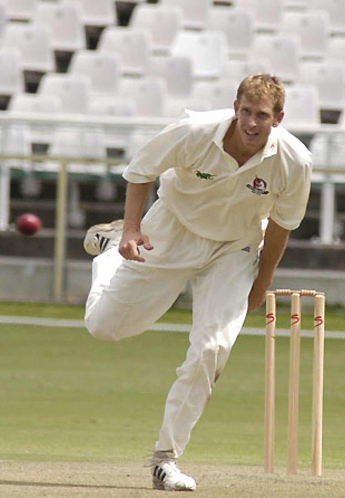 Garth Roe of North West celebrates the dismissal of Andrew Puttick ...