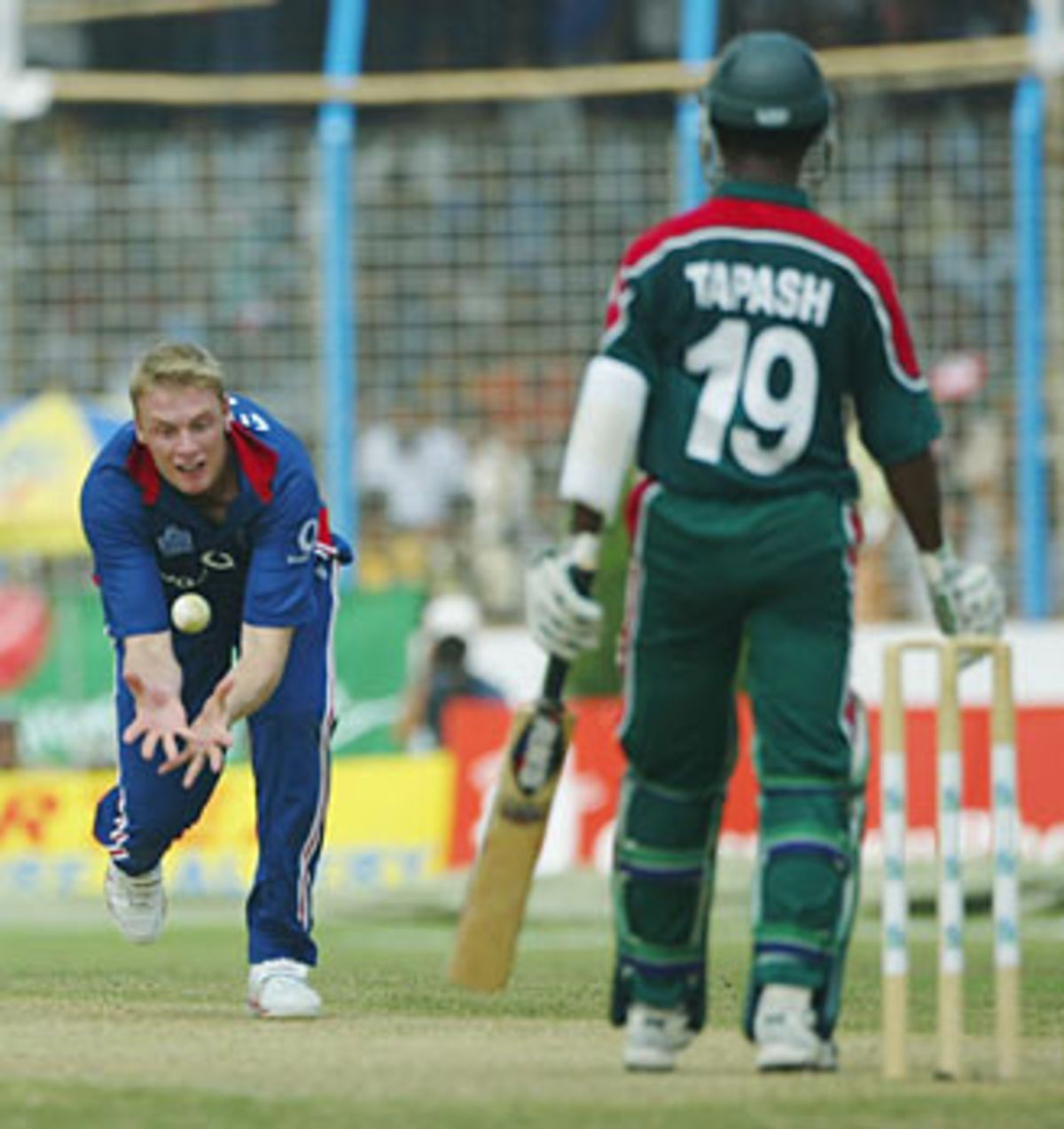 Andrew Flintoff catches Tapash Baisya, finishing with 4 for 14 ...