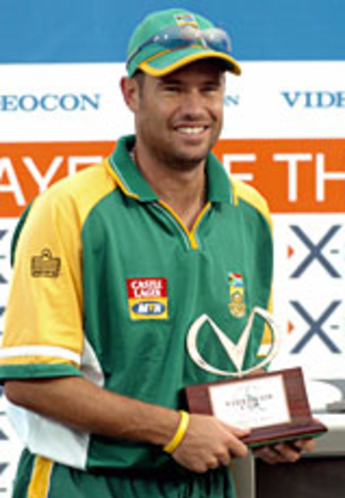 Andrew Hall with the Man-of-the-Match trophy | ESPNcricinfo.com