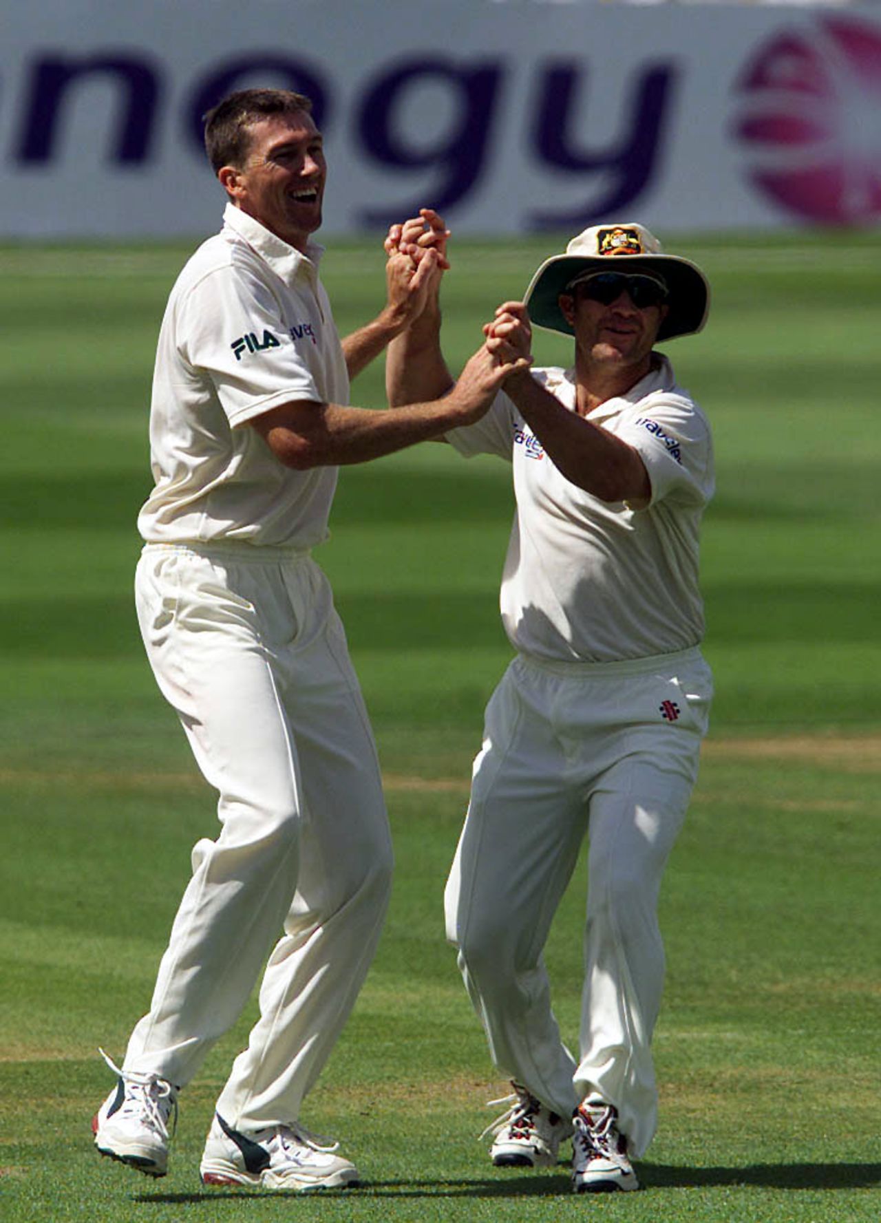 Mark Waugh is congratulated by Steve Waugh, England v Australia, 2nd ...