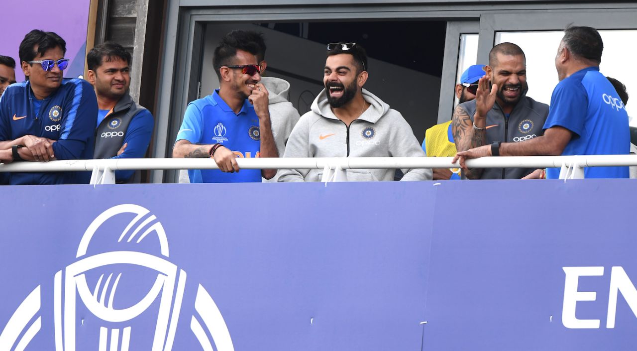 The Indian dressing room cheers for MS Dhoni's century | ESPNcricinfo.com