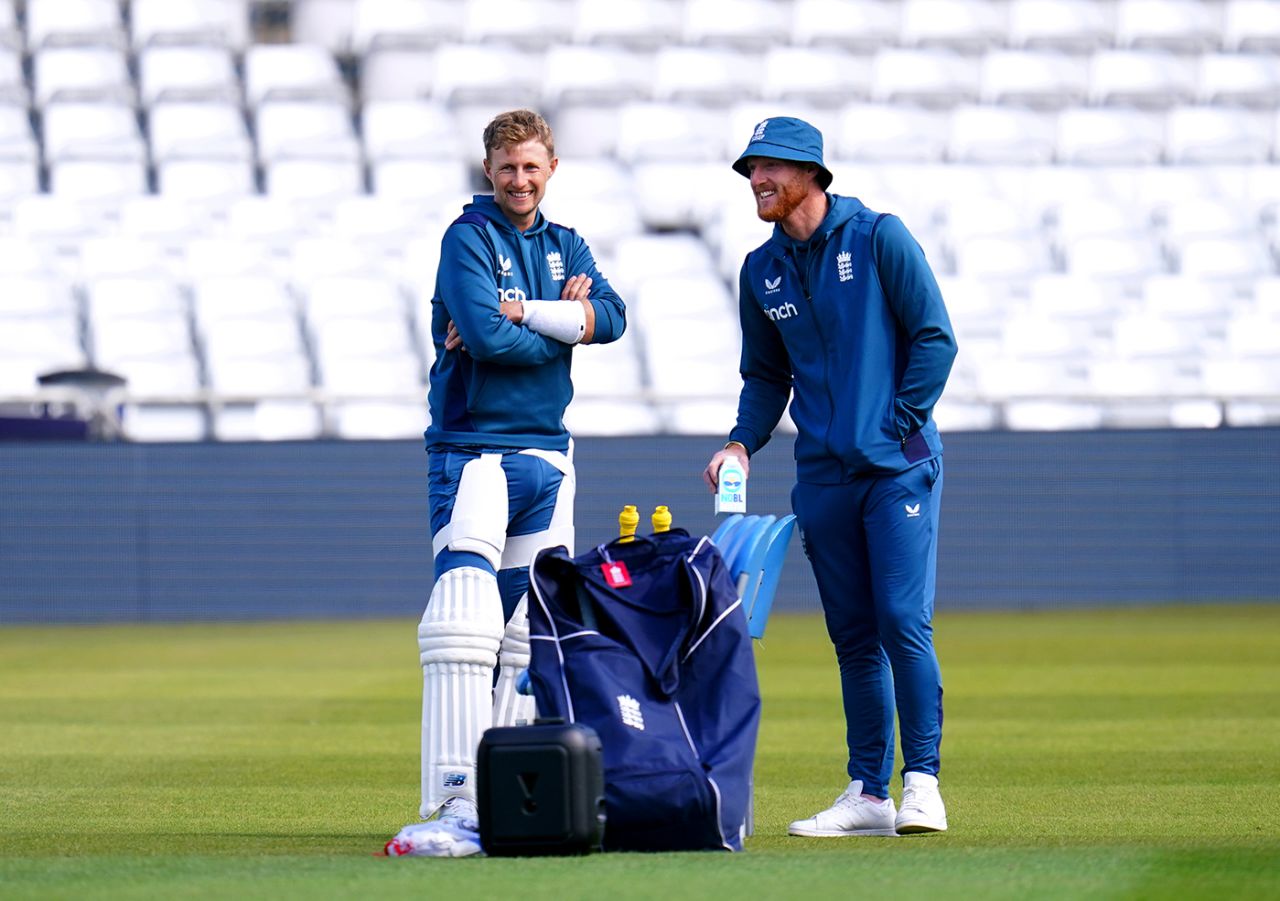 Joe Root and Ben Stokes share a lighter moment at training ...