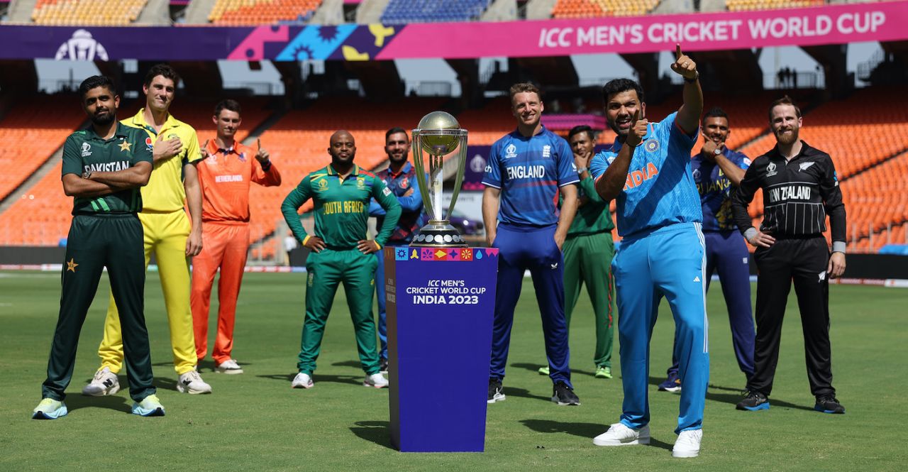 The 10 team captains pose with the World Cup trophy | ESPNcricinfo.com