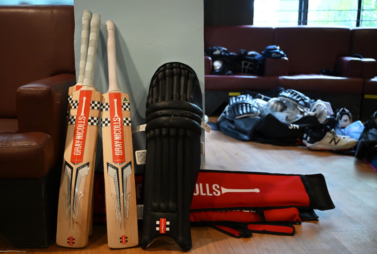 Bats, pads and other gear laid out in the New Zealand dressing room ...