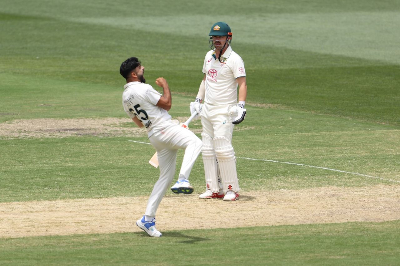 Aamer Jamal celebrates trapping Travis Head lbw | ESPNcricinfo.com