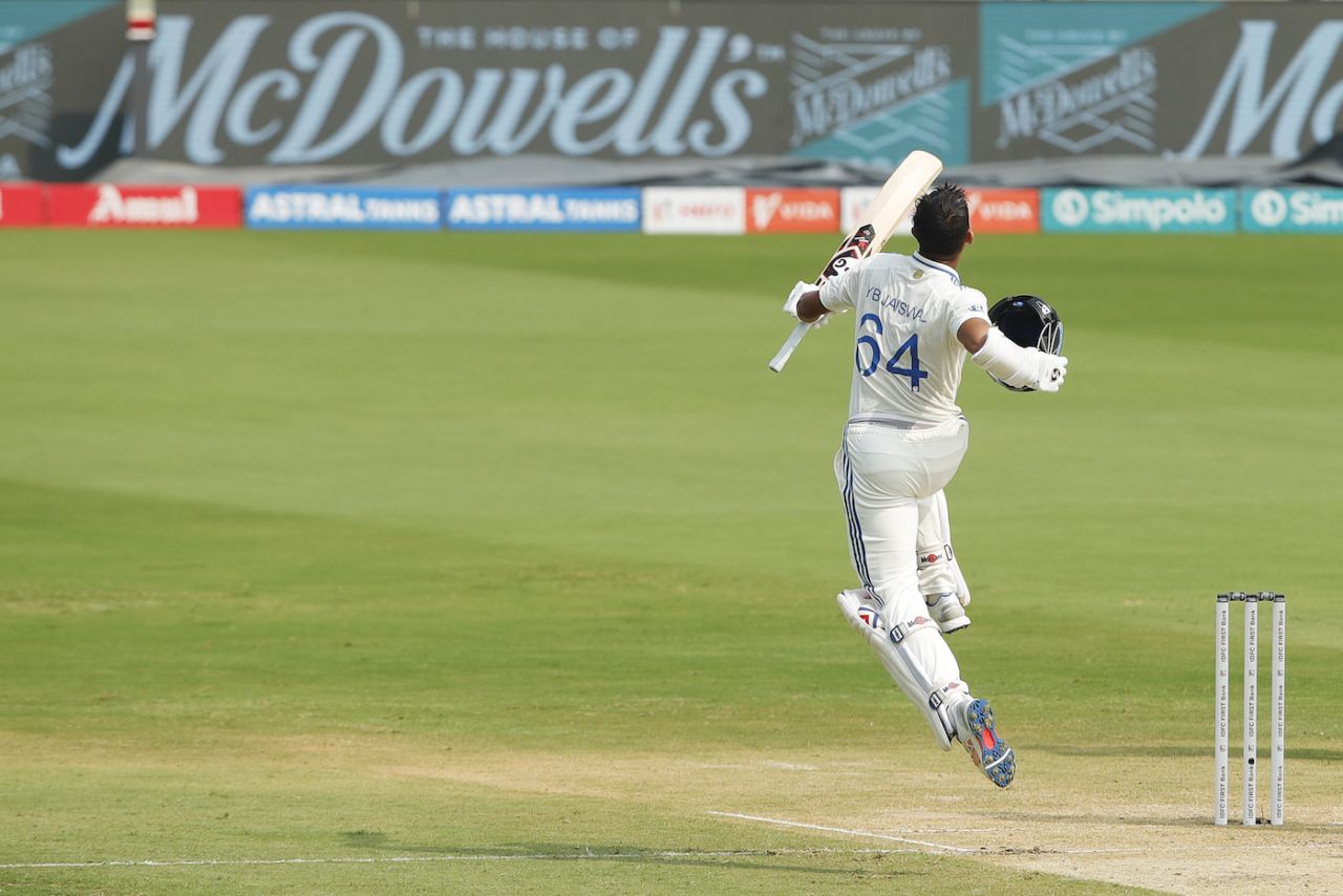 Yashasvi Jaiswal got to his double-century with a six and a four off Shoaib Bashir ...