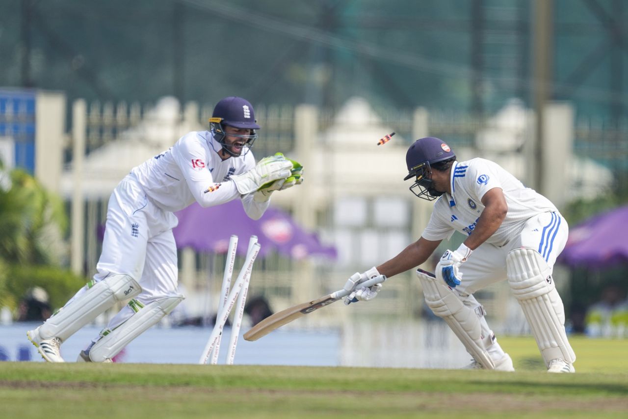 Ben Foakes stumps Rohit Sharma; the batter had got a faint outside edge ...