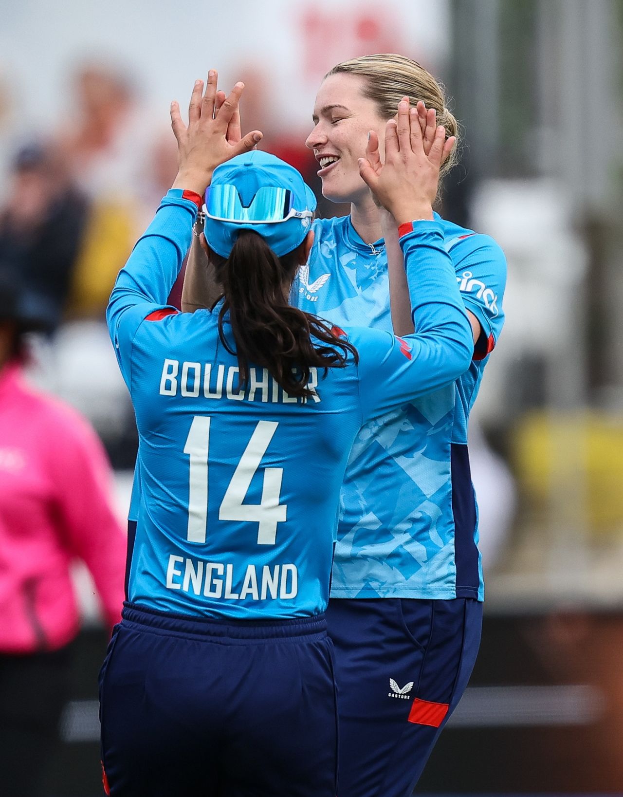 Lauren Bell celebrates with Maia Bouchier after castling Sadaf Shamas ...