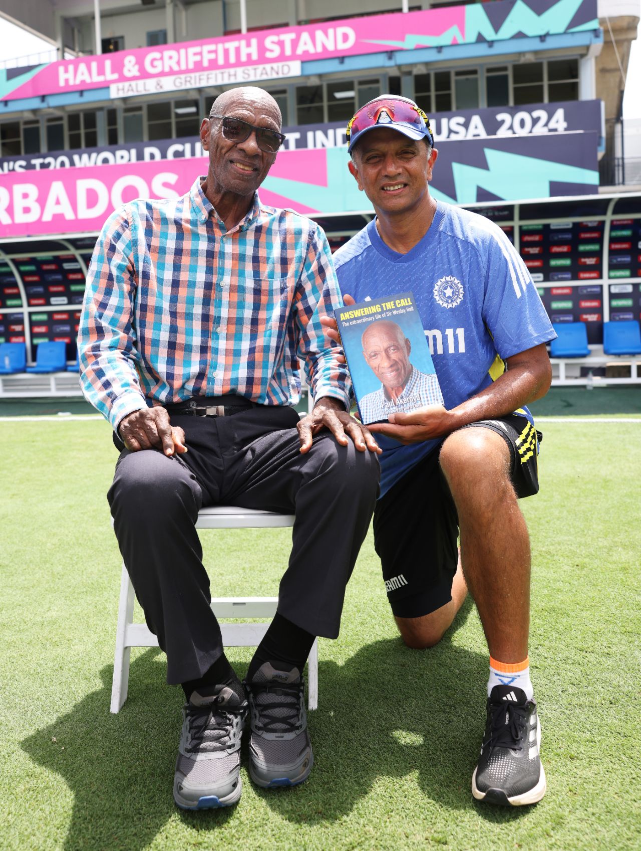 West Indies legend Wes Hall presents India head coach Rahul Dravid with ...