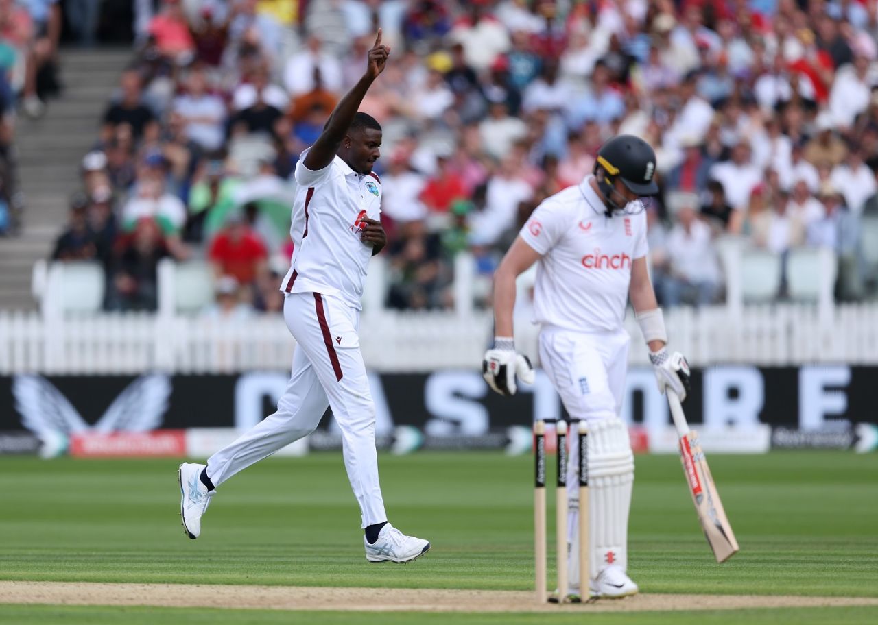Jason Holder celebrates after getting rid of Gus Atkinson ...