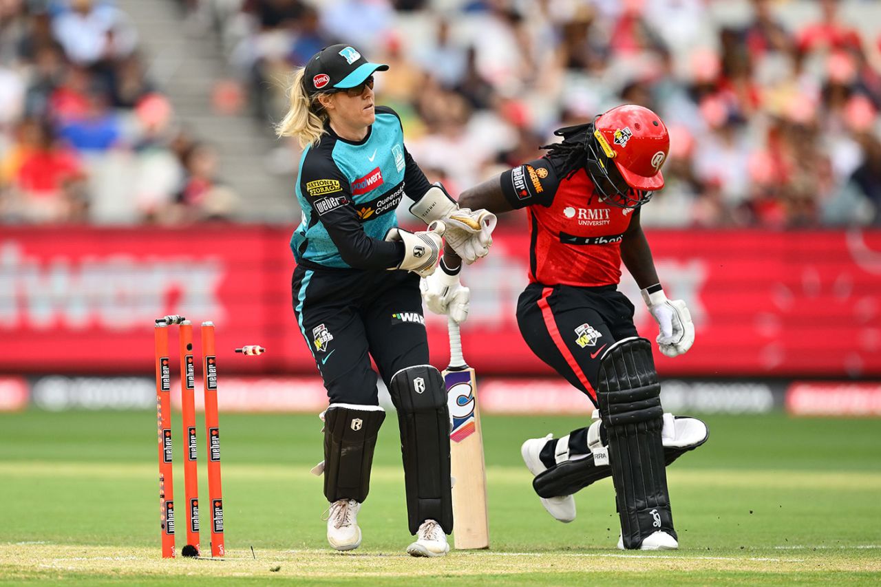 Deandra Dottin was run out when her bat got stuck in the crease ...