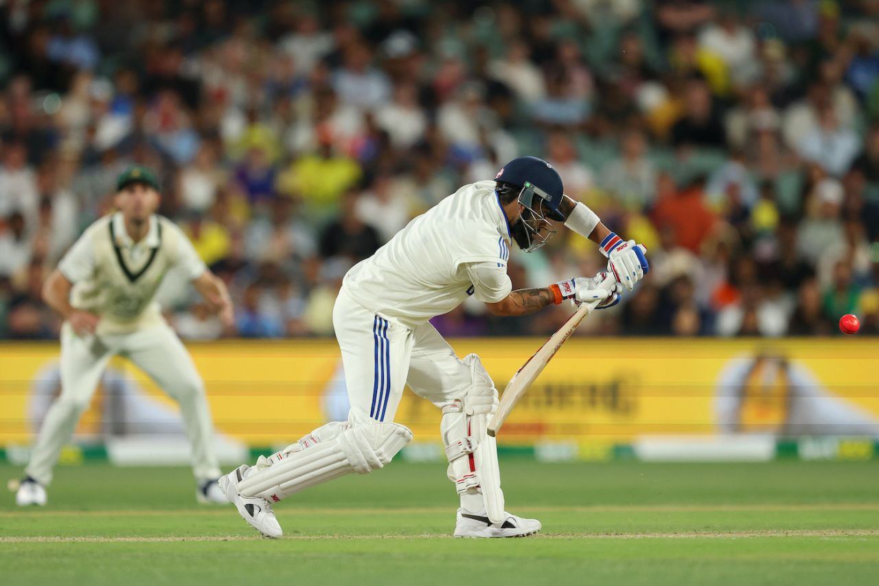 Virat Kohli was out caught behind as he leant forward to block the ball ...