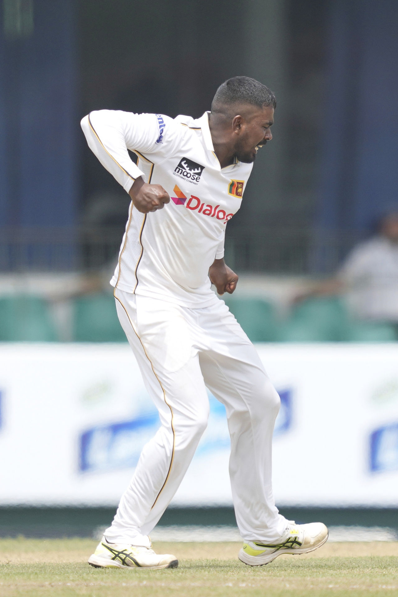 Tharindu Rathnayake celebrates the wicket of Shadman Islam ...