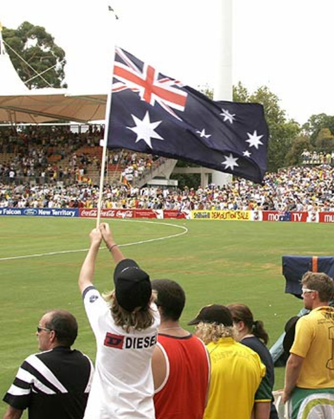 Australia and Sri Lanka line up for the national anthems and raising of ...