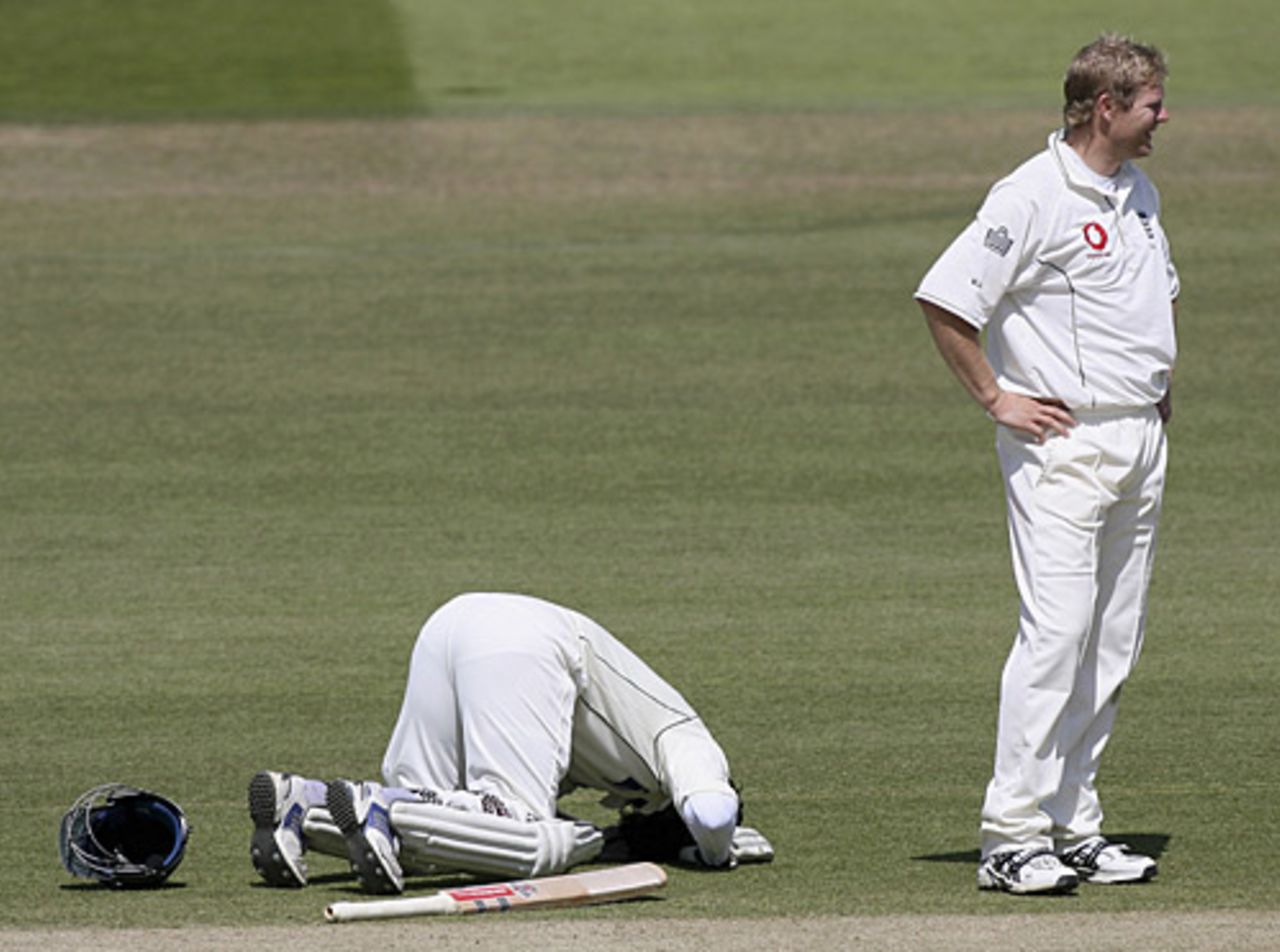 Matthew Hoggard stands with hands on hips as Mohammad Yousuf celebrates ...