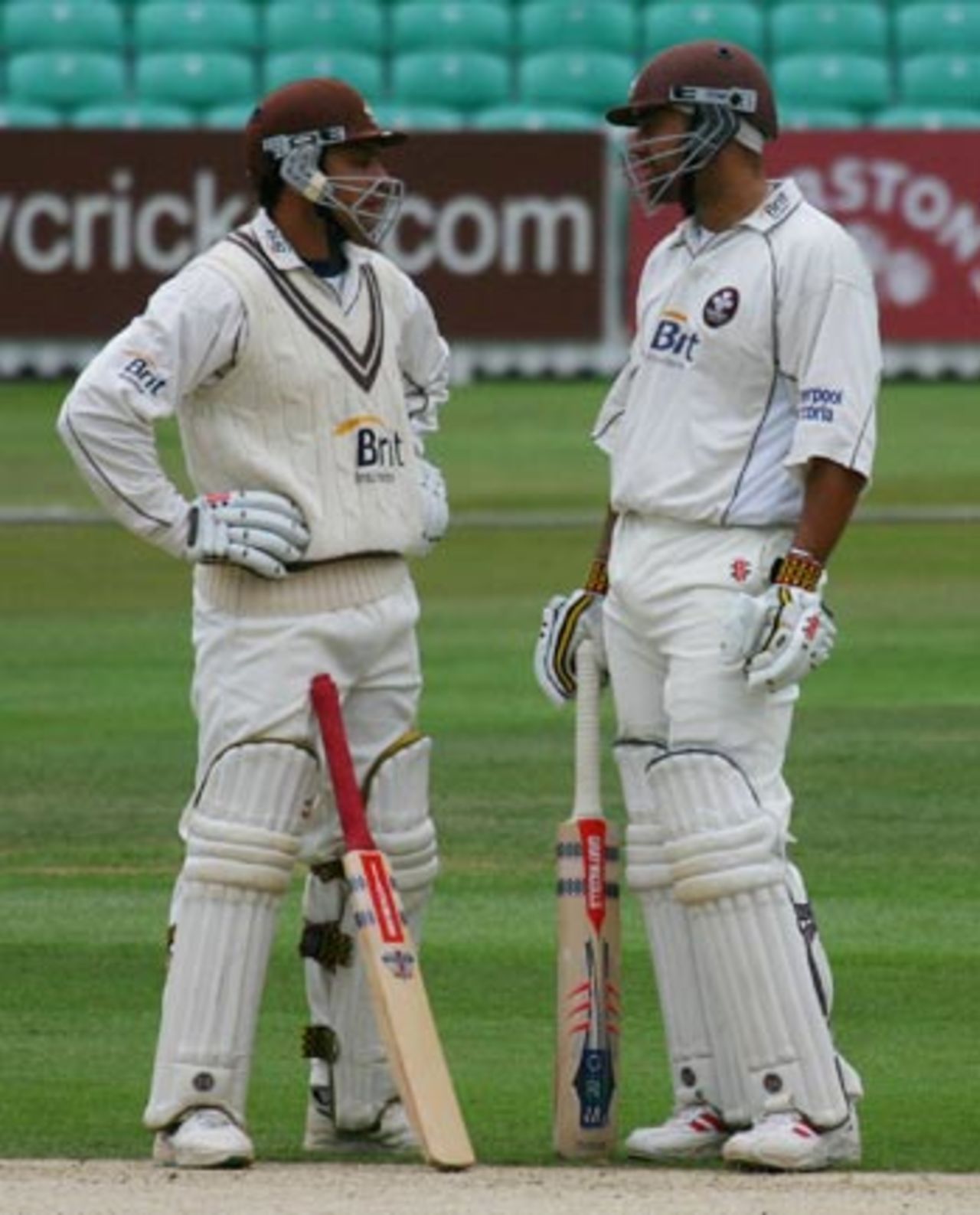 Mark Ramprakash and Scott Newman take a breather during their mammoth ...