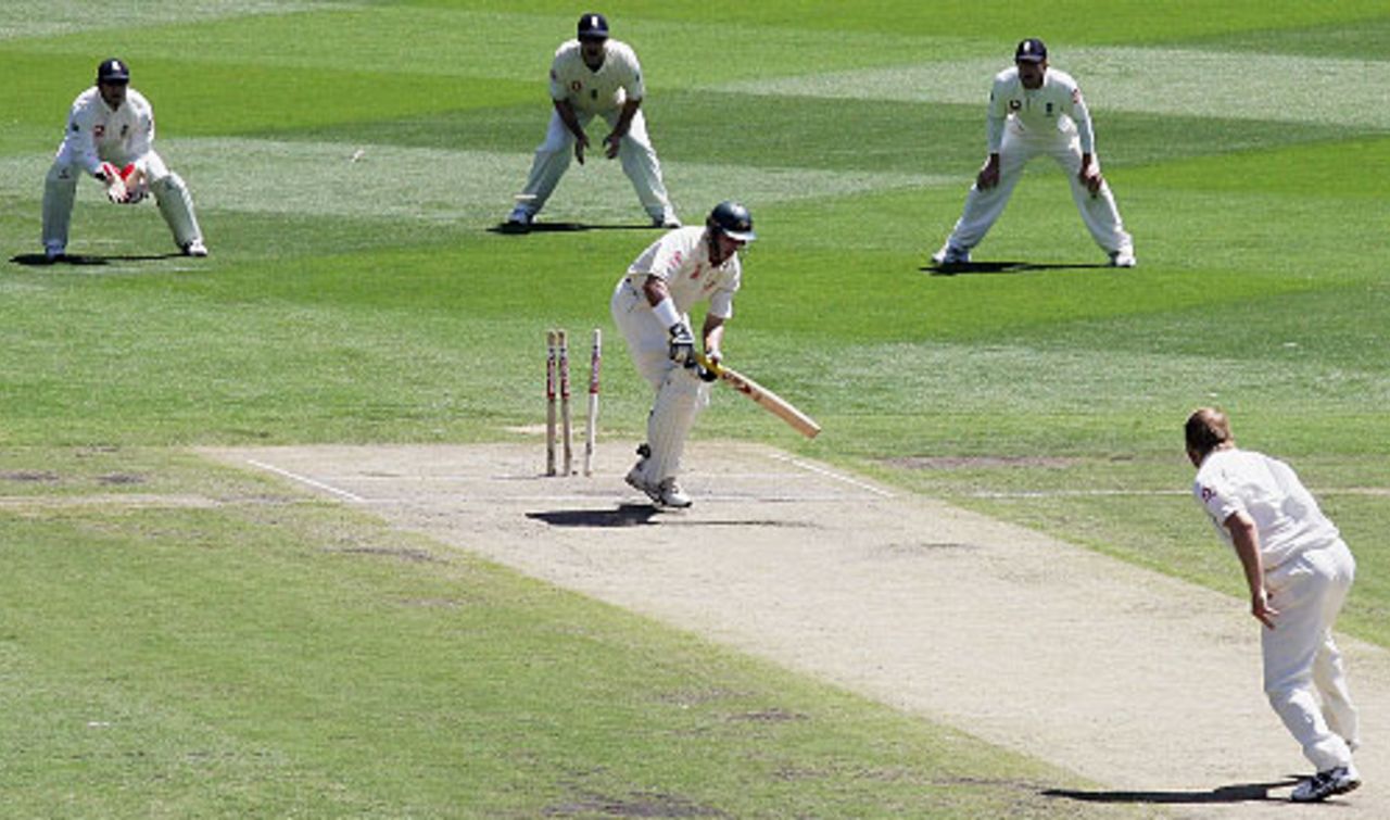 Michael Hussey is bowled by Matthew Hoggard | ESPNcricinfo.com