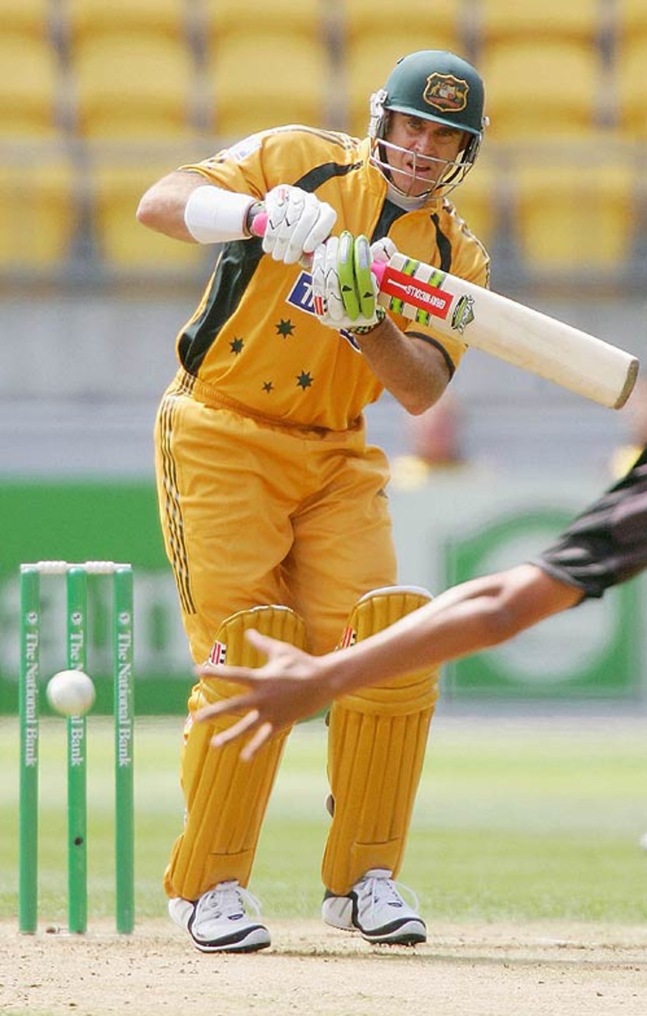 Matthew Hayden drives just past the bowler | ESPNcricinfo.com