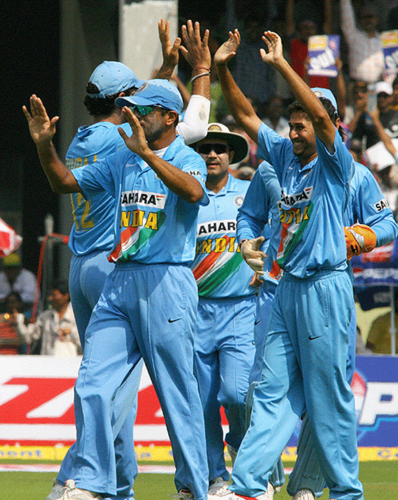 Indian players celebrate the wicket of Sanath Jayasuriya | ESPNcricinfo.com