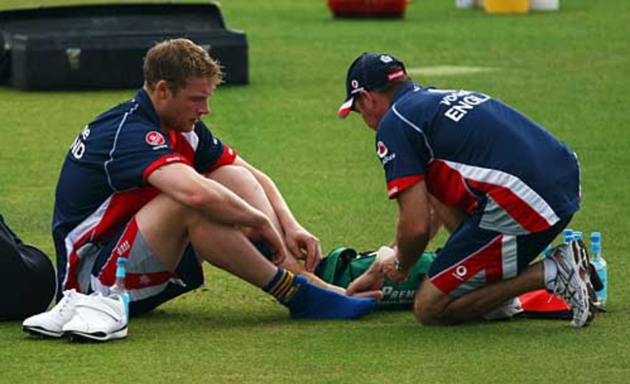 Andrew Flintoff gets treatment on his ankle | ESPNcricinfo.com