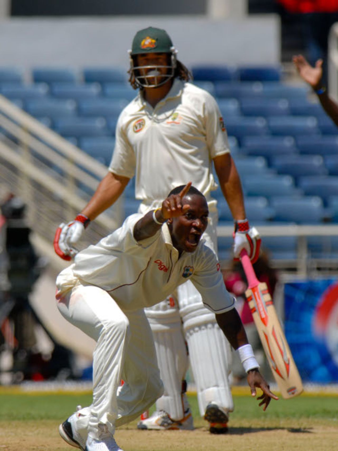 Andrew Symonds survives a confident shout for lbw from Fidel Edwards ...