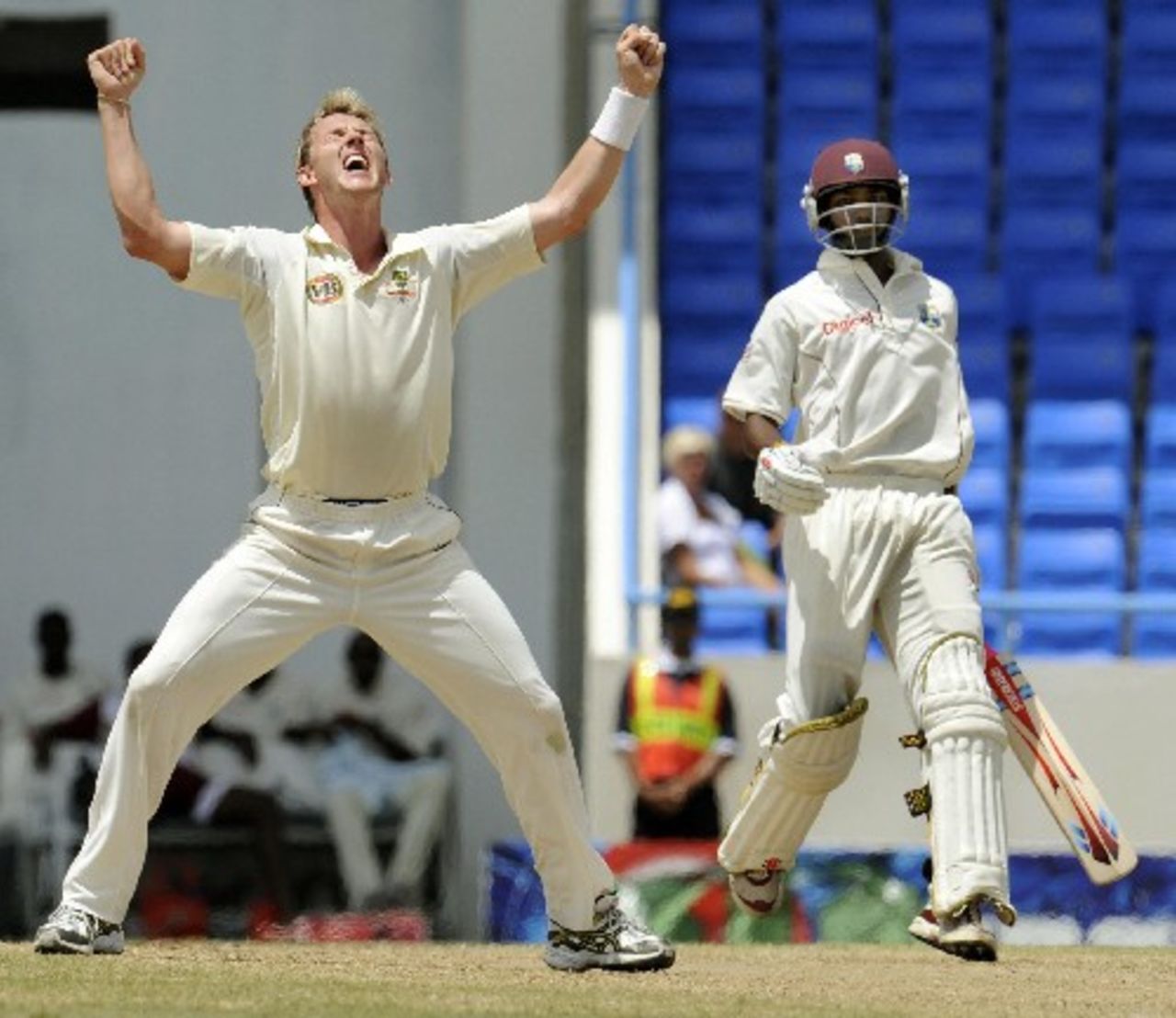 Brett Lee is thrilled after removing Denesh Ramdin | ESPNcricinfo.com
