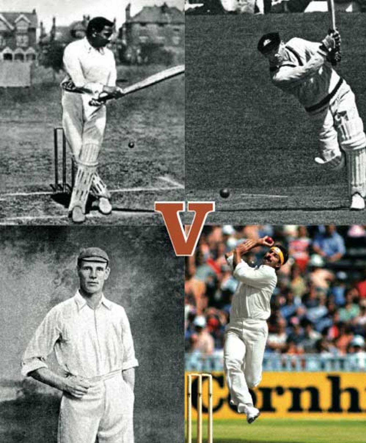Composite: Sydney Barnes, Ranjitsinhji, Don Bradman, Dennis Lillee ...