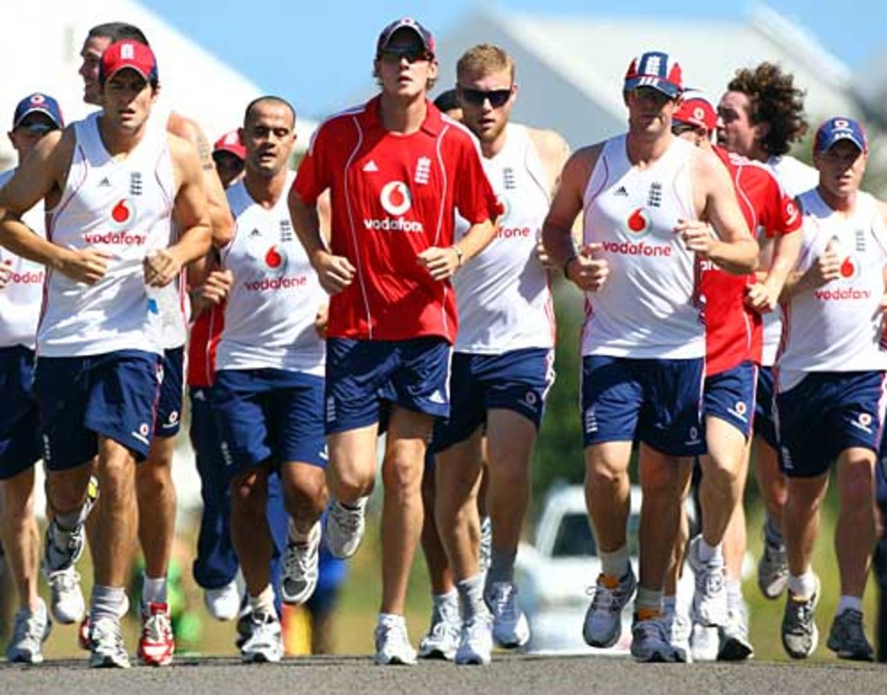 The England squad go for a run on their first full day in the Caribbean ...