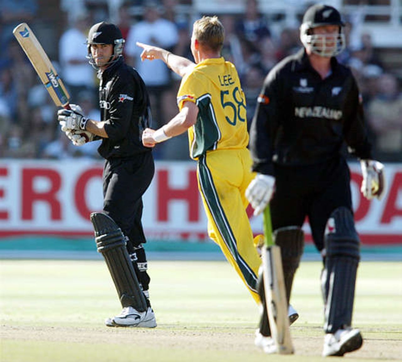 Bichel hits Adams for six, Australia v New Zealand, World Cup, 2002/03 ...