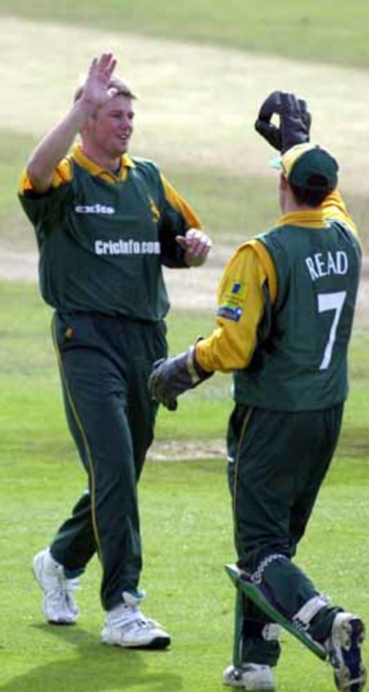 Andy Harris of Notts has just bowled out Trevor Ward for 13 ...