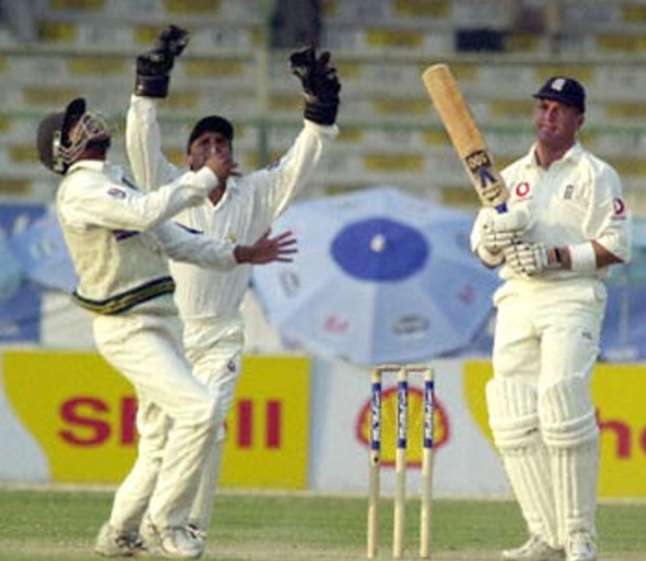 Mark Richardson pushes the ball to the on side as South African ...