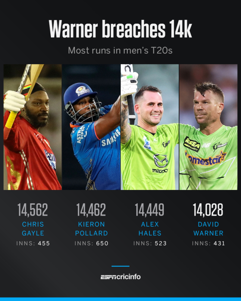 david warner cricket stats