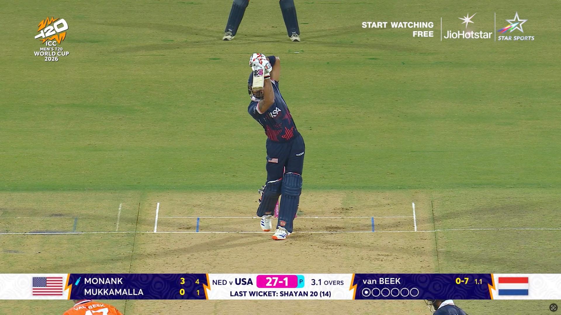 T20 World Cup 2026 Ned vs USA - Watch - Monank Patel straight drive ...