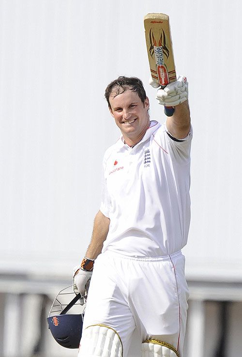 Andrew Strauss celebrates his third century of the series, as England ...