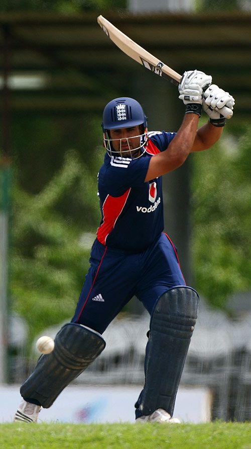 Ravi Bopara goes on the front foot to drive through the covers ...