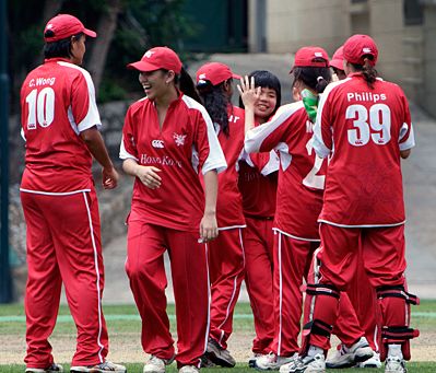 The HK Women celebrate Chan Sau Har's wicket | ESPNcricinfo.com